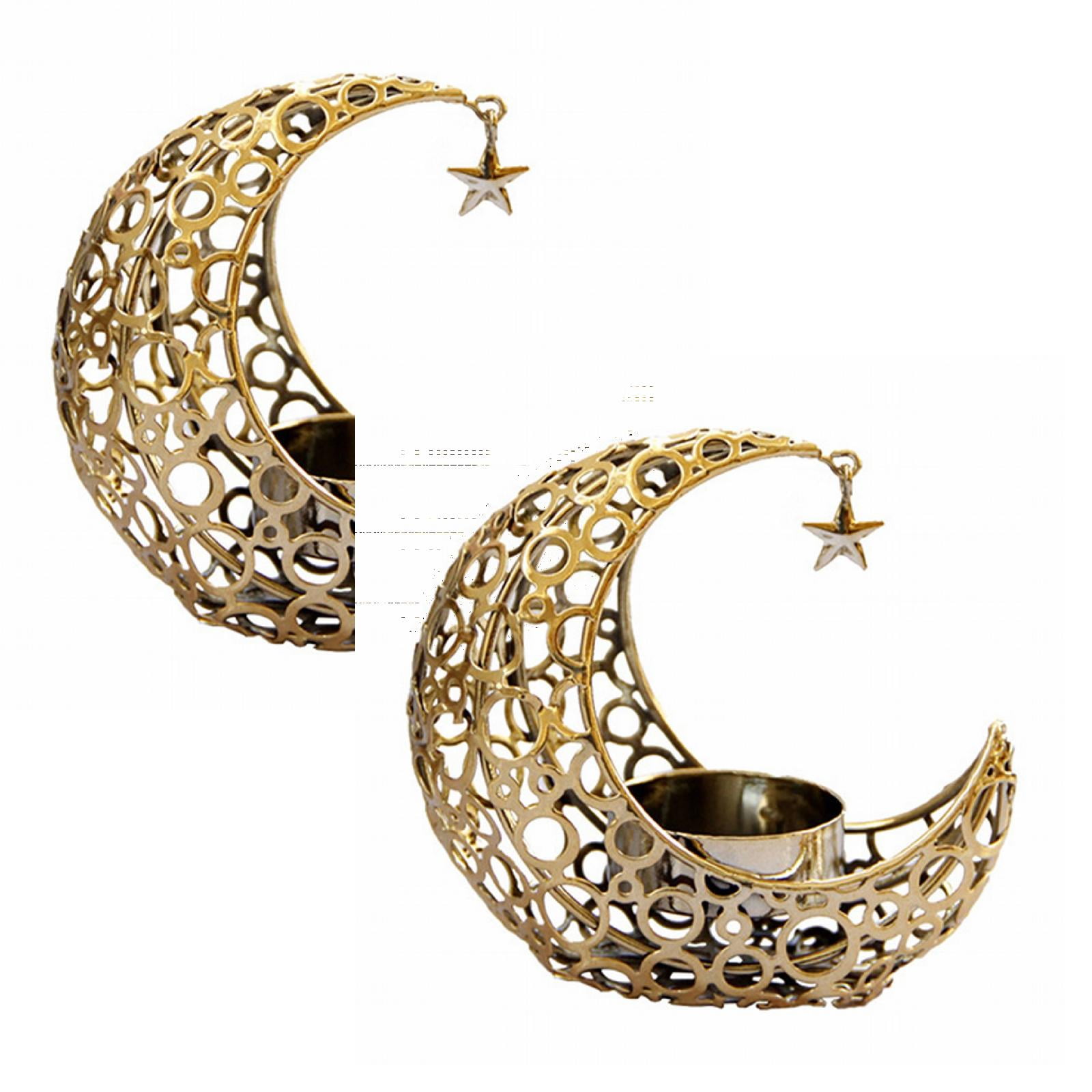 2PC Crystal Pillar Candle Holders Moon Shaped Metal Candle Holders Moon ...