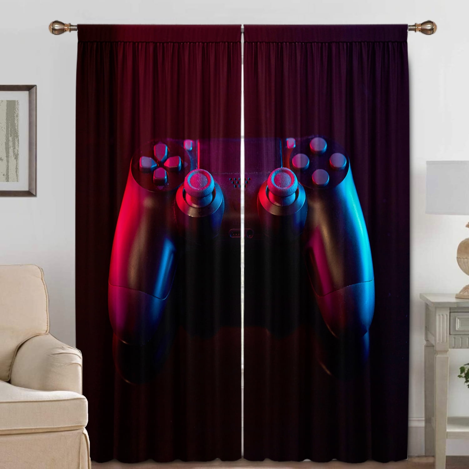 2PC Curtain Game ole With Handle With Pole Pocket Curtains Suitable For ...