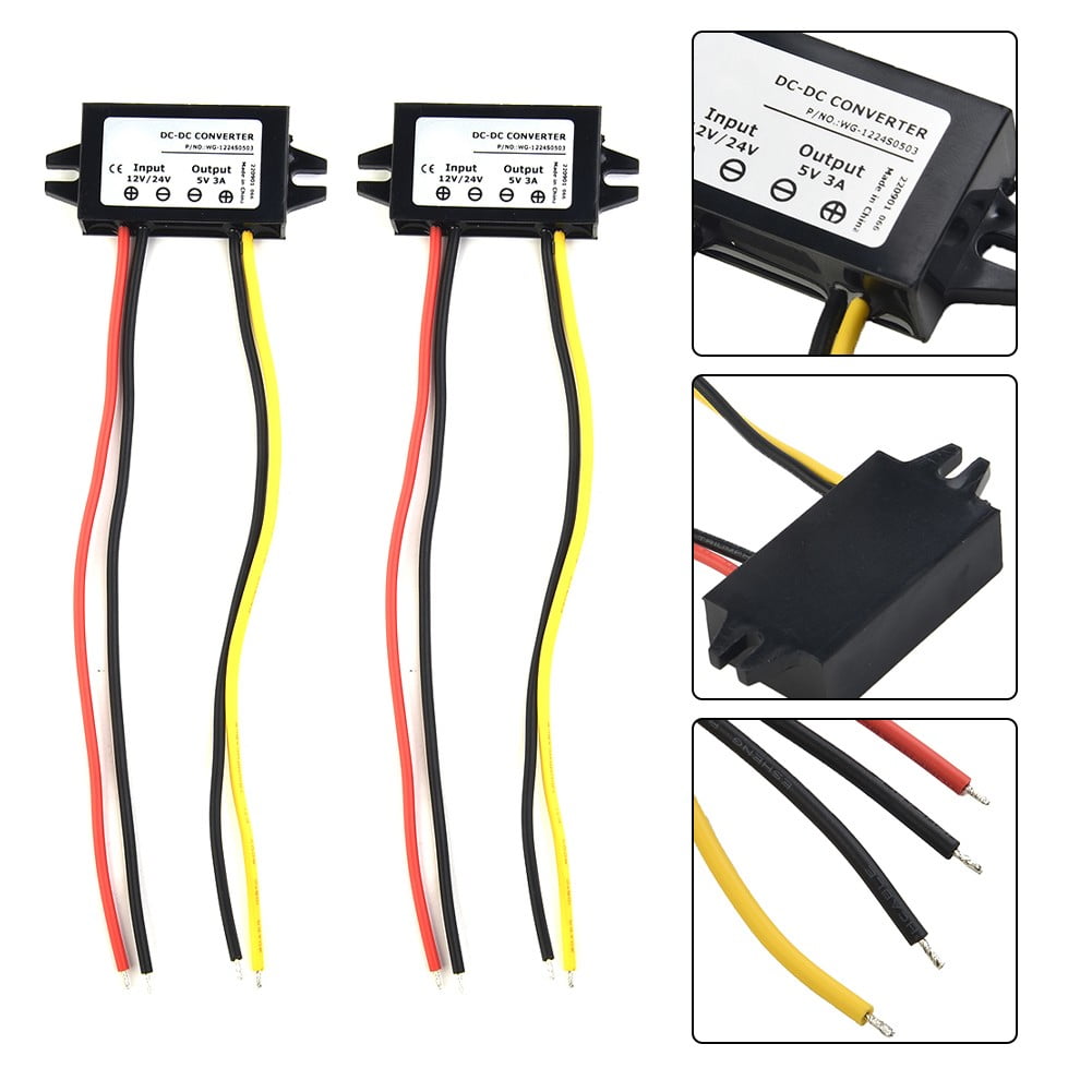 2PC DC/DC Step Down Converter Regulator 12V/24V to 5V 3A 15W Power ...