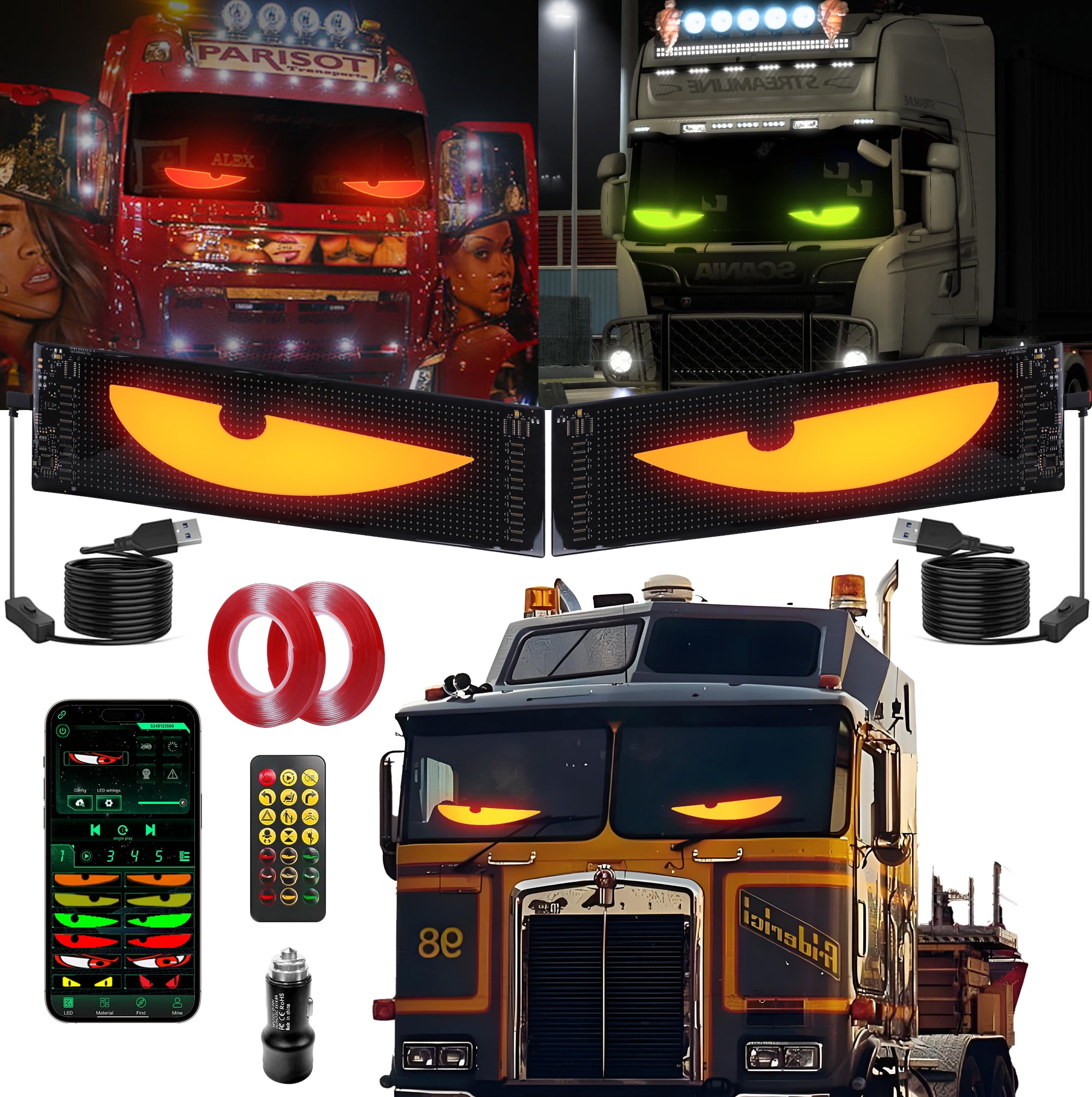 2PC Devil Eyes LED Light Strips for Cars/Trucks/SUVs - 23.6"x4.75" Customizable Windshield ...