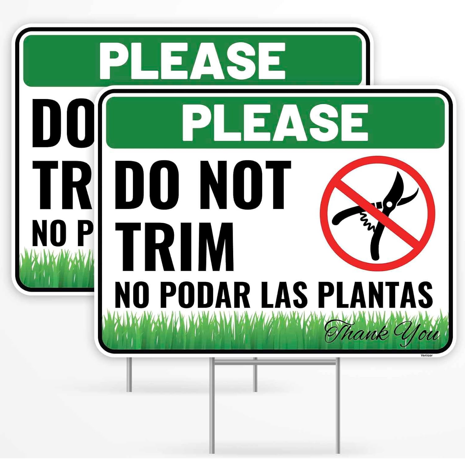 2PC Do Not Trim Signs in English and Spanish with Stakes, 12 Inches by ...