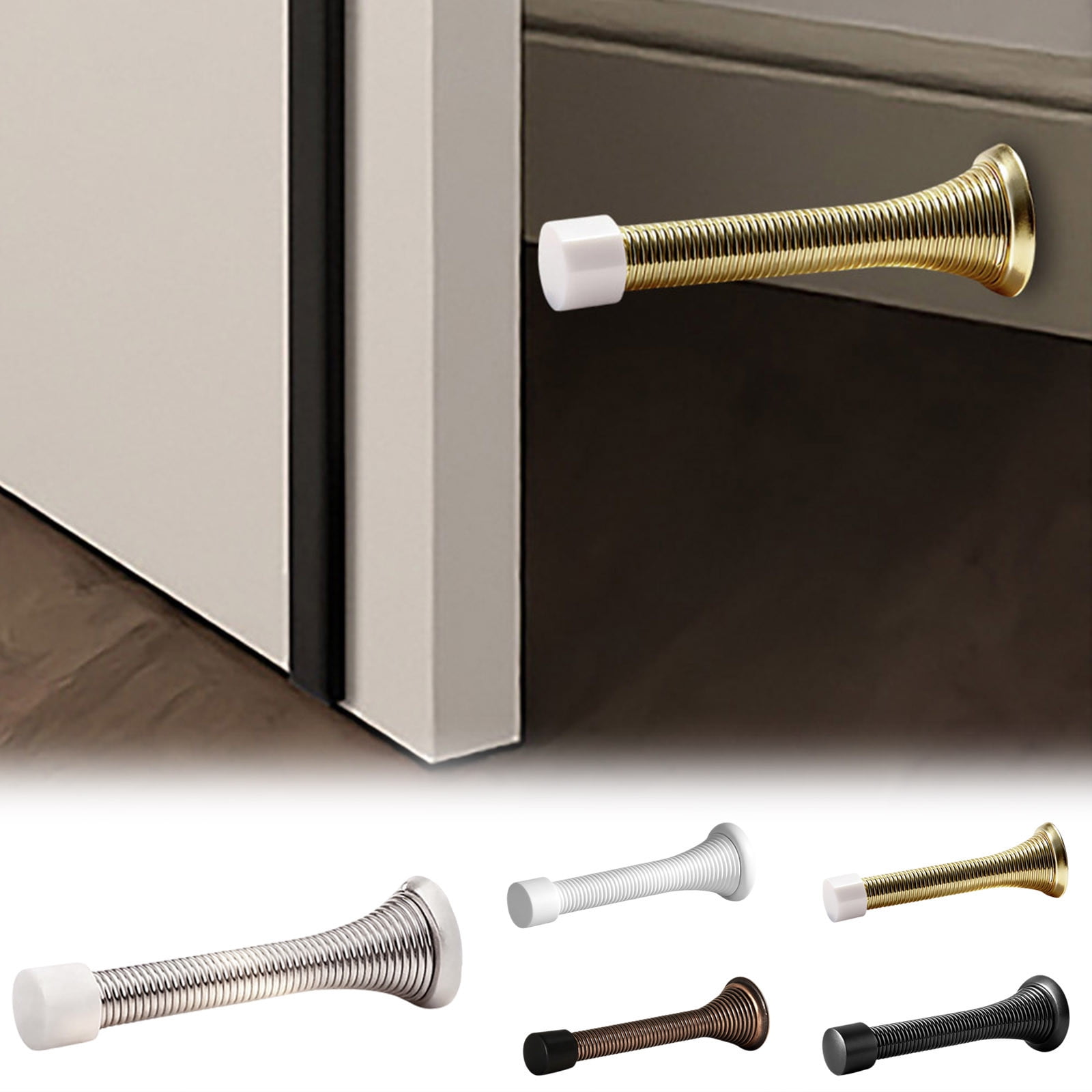 2PC Door Stoppers, Gold Spring Door Stops with Rubber Bumper, Door ...