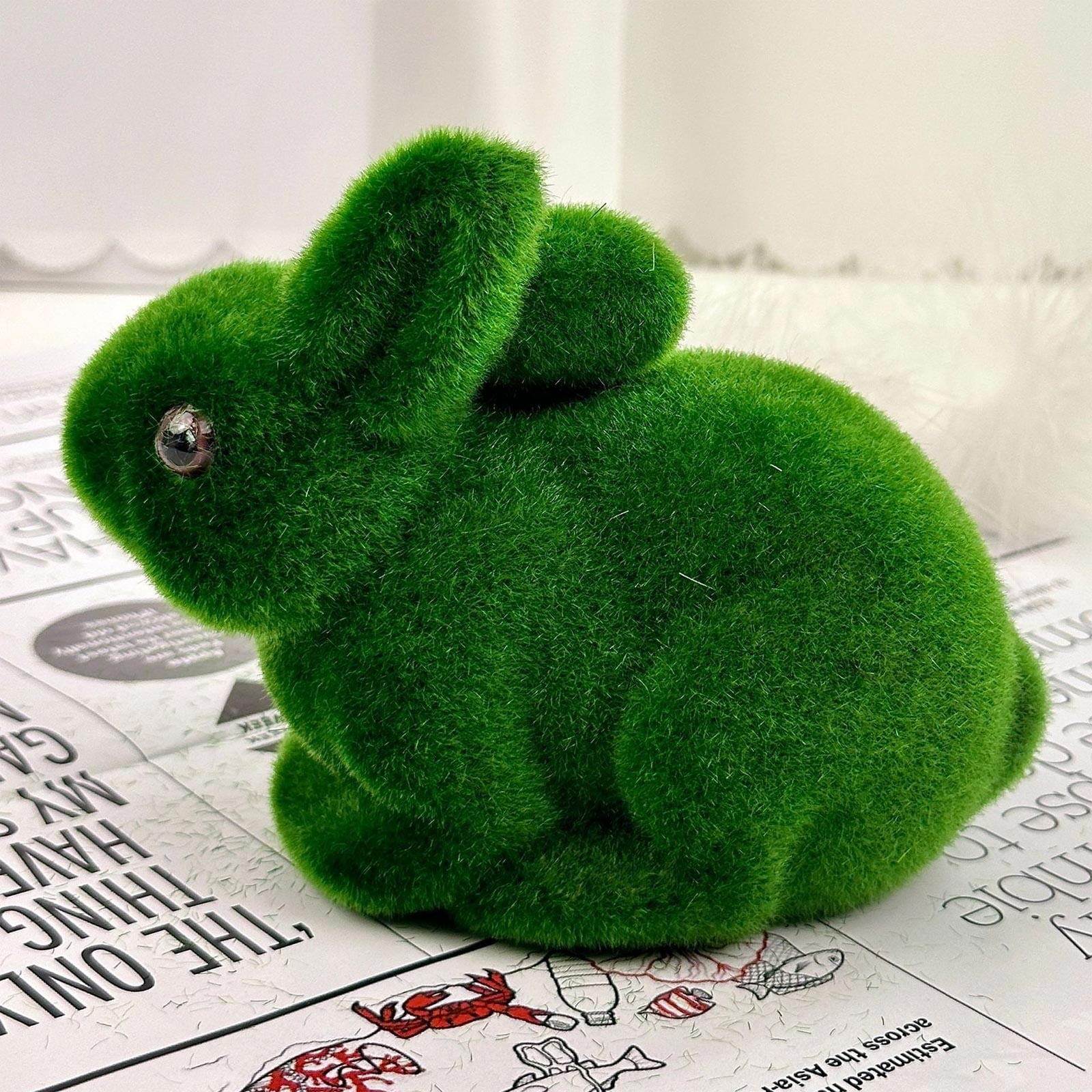 2PC Easter Bunny Decor Easter Moss Bunny Figurines: Green Flocked Foam ...