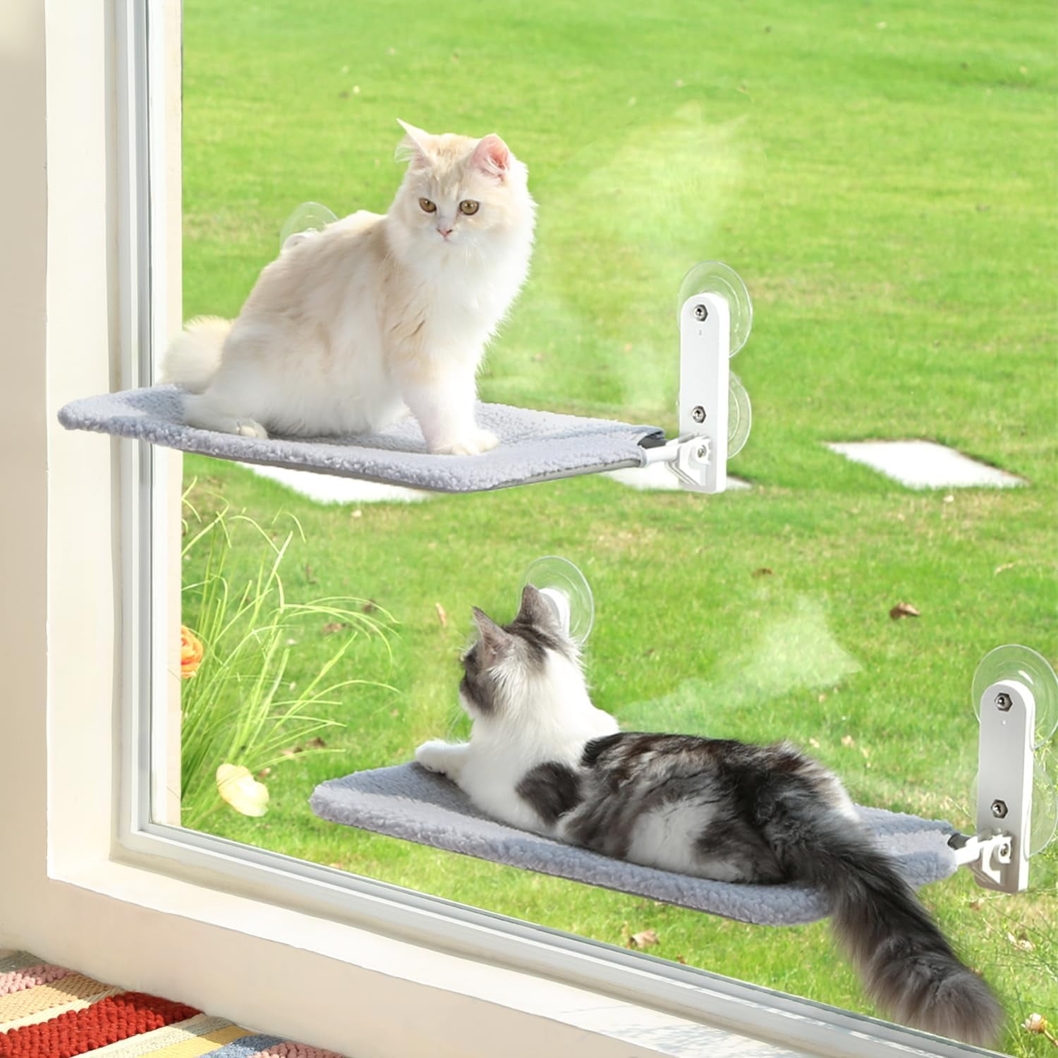 2PC Easy Fold Cat Window Perch - Cordless, Fold-Up, Zip Closure Embeded ...