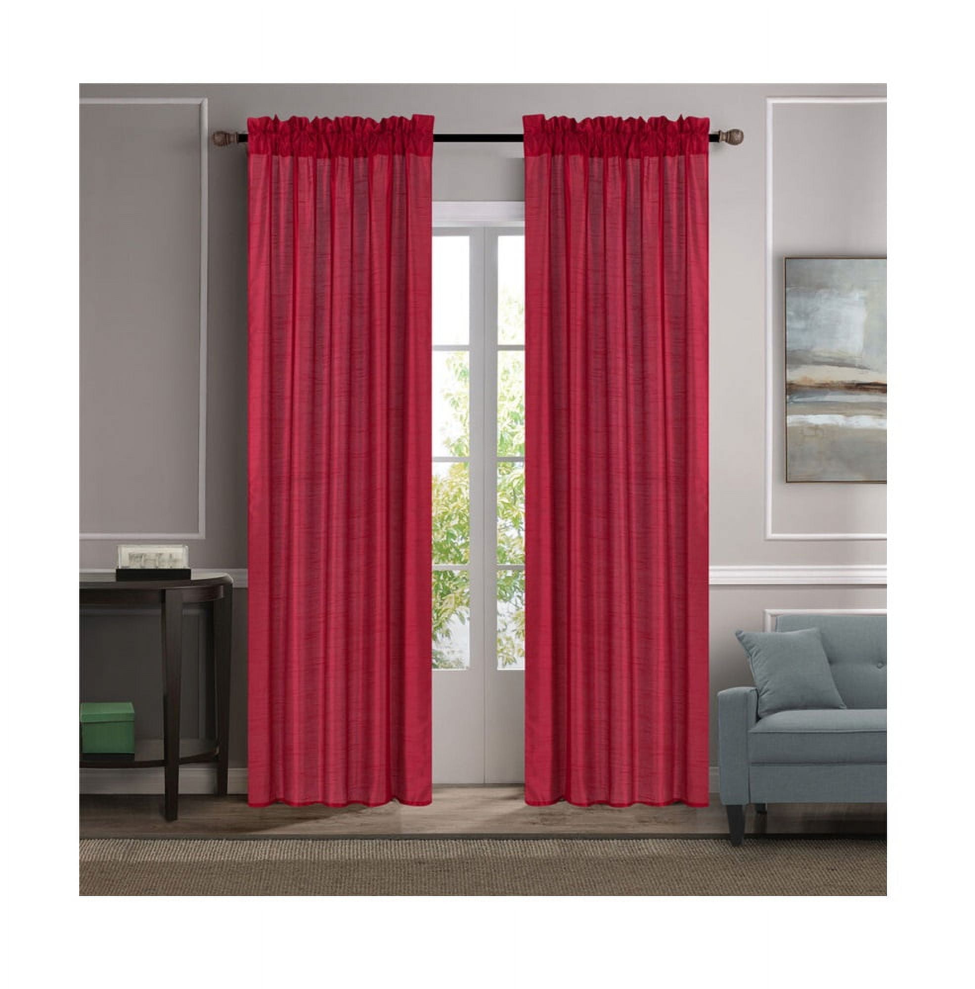 2PC Faux Silk MR2 Rod Pocket Window Curtains Set Burgundy - Walmart.com