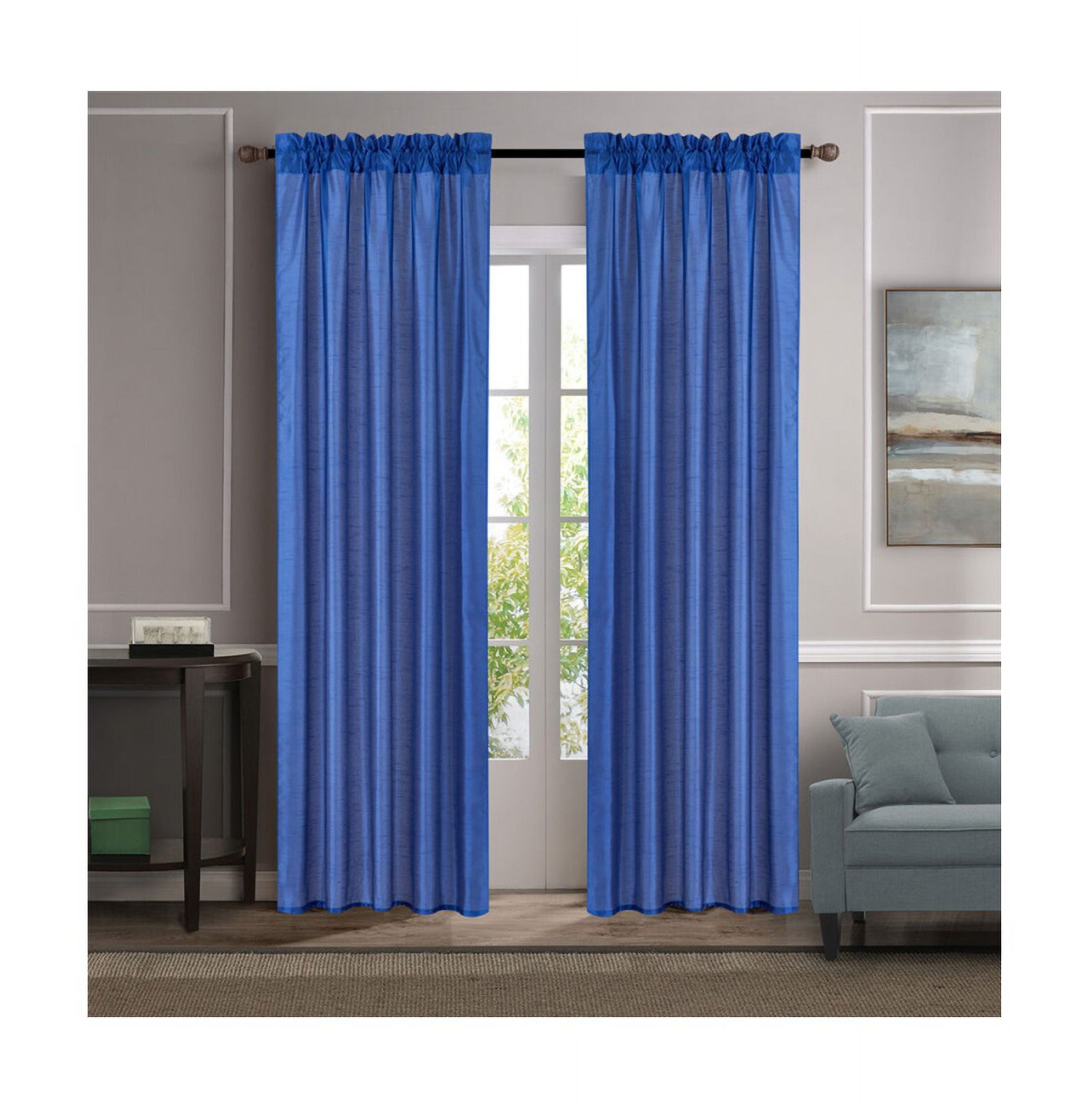 2PC Faux Silk MR2 Rod Pocket Window Curtains Set Royal Blue - Walmart.com