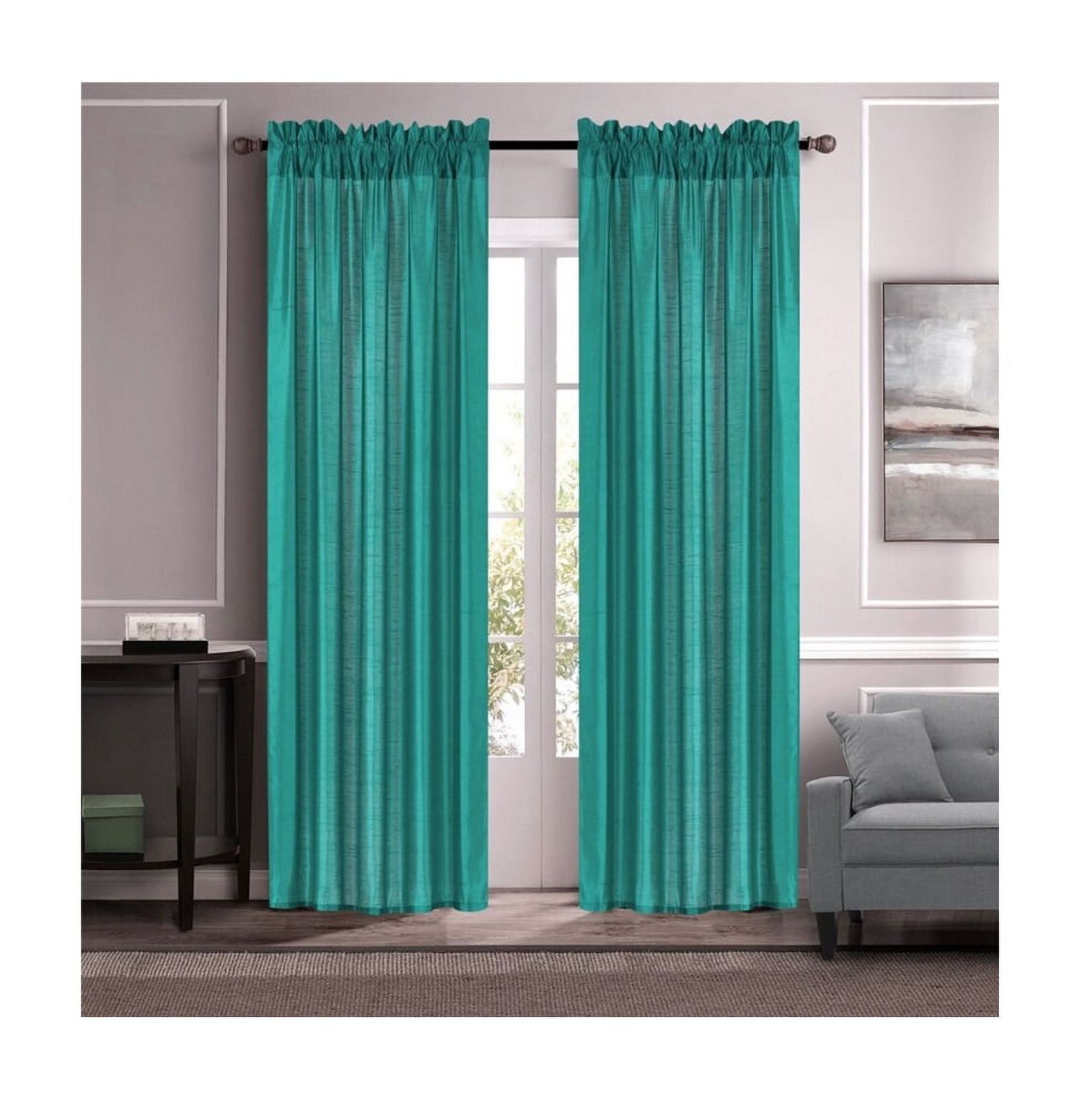 2PC Faux Silk MR2 Rod Pocket Window Curtains Set Teal - Walmart.com