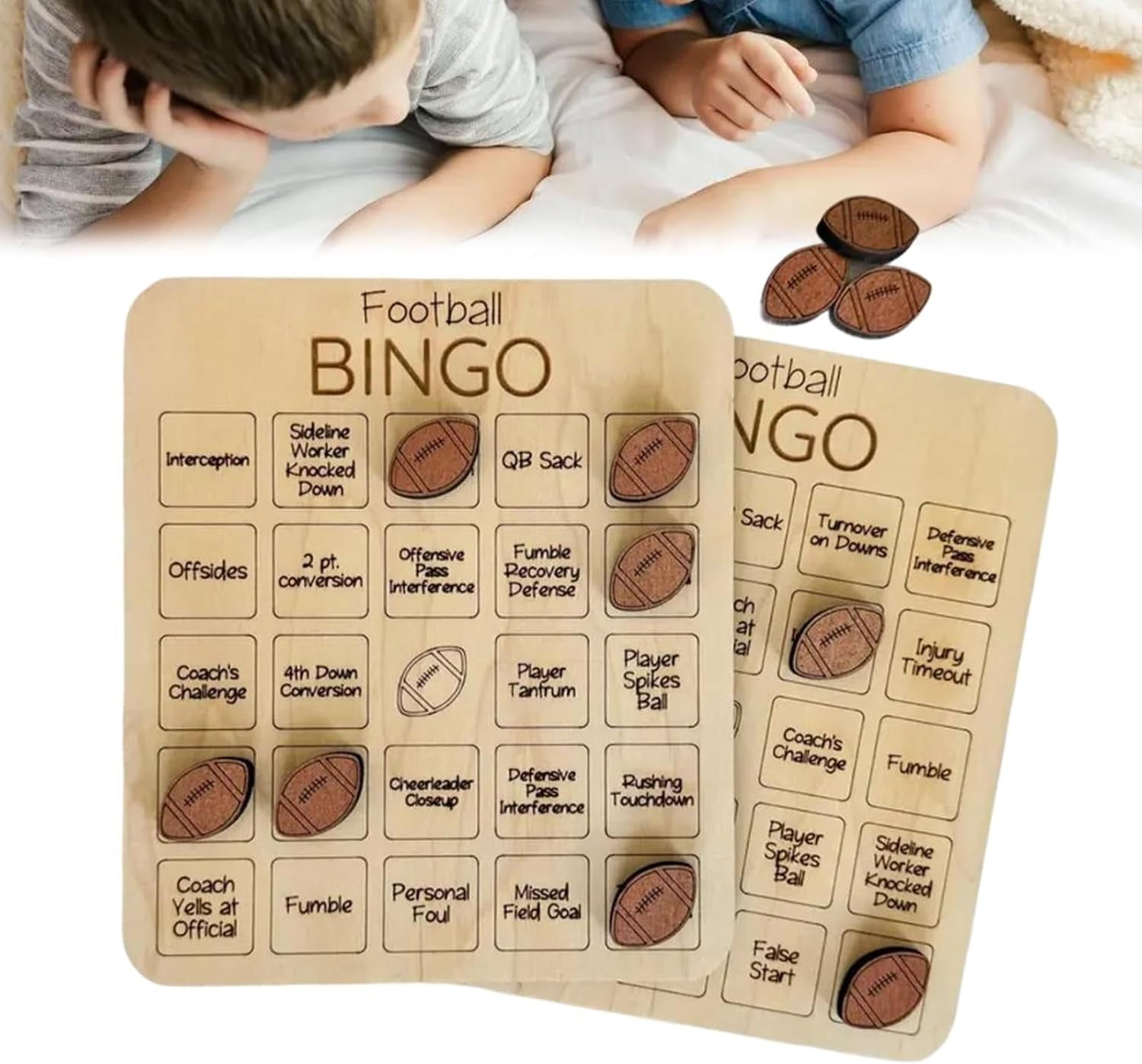 2PC Football Bingo Game, Wooden Football-Themed Bingo Game, Sports ...