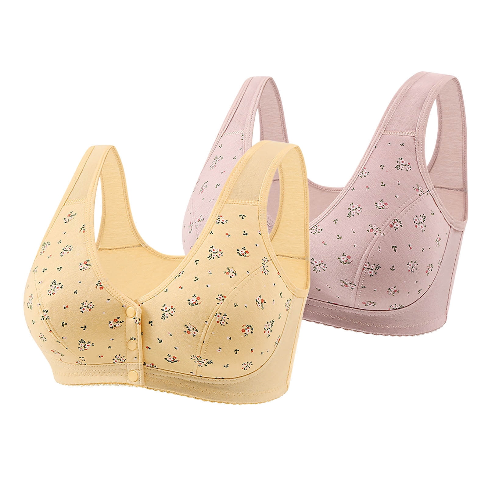 Amvlyk 2PC Front Closure Bra for Women Wireless Comfort Printed Snap ...