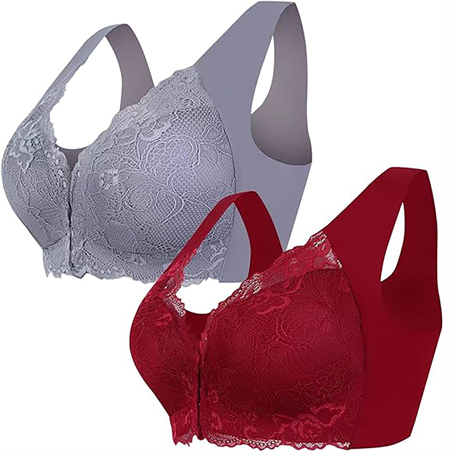 2PC Front Closure Bras for Women Floral Lace Embriodery Full Coverage ...