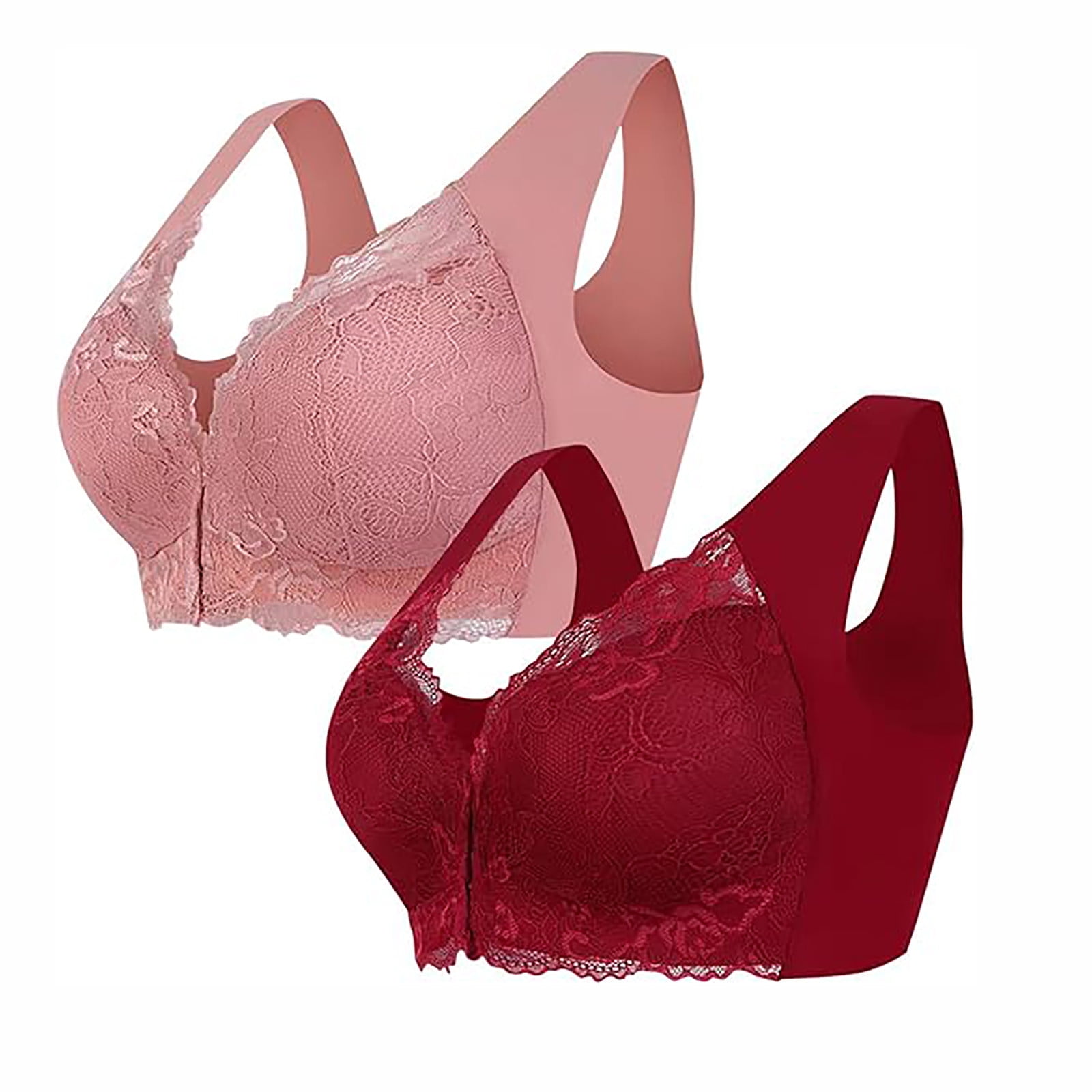 2PC Front Closure Bras for Women Floral Lace Embriodery Full Coverage ...