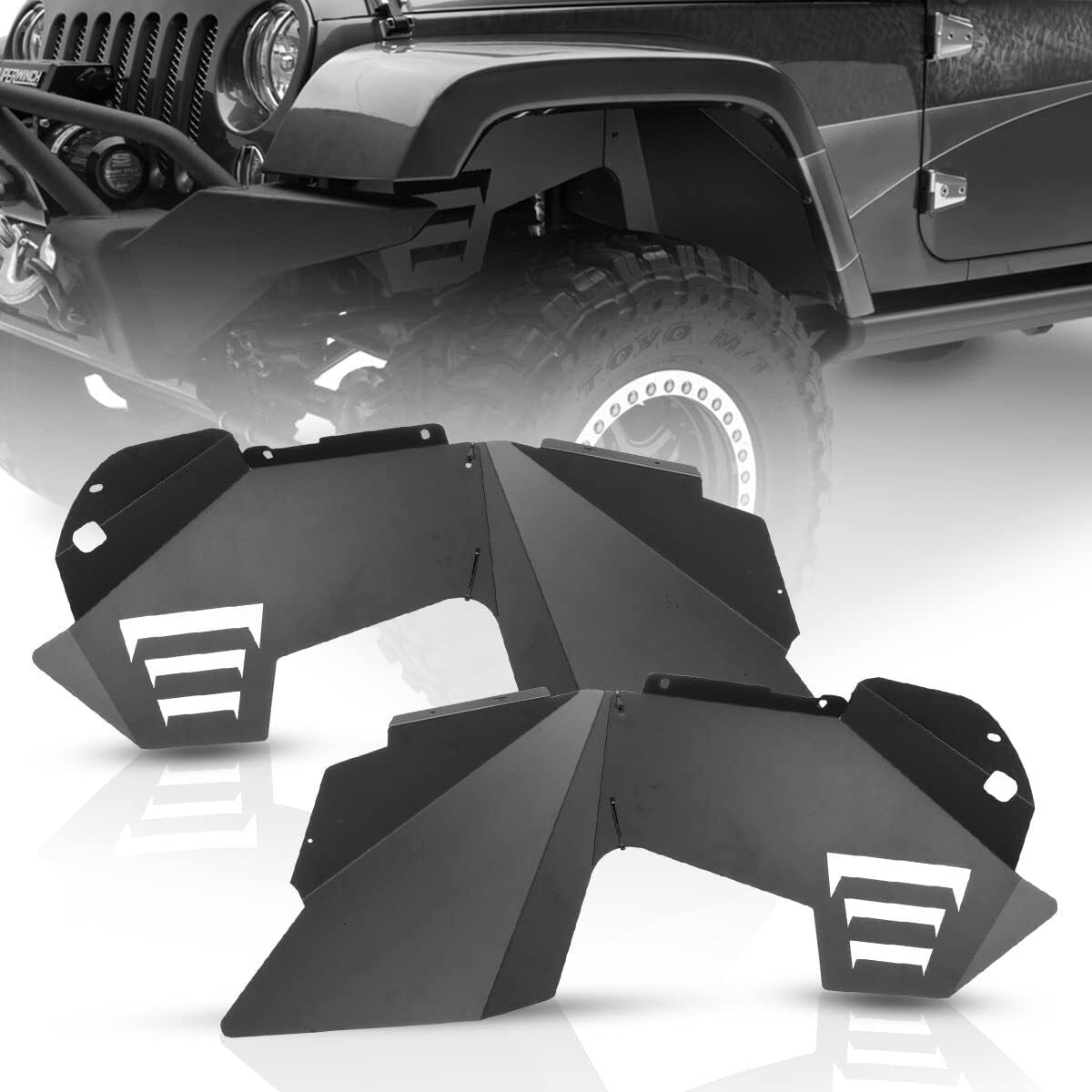 2PC Front Inner Fender Liners Powder Coated For 2007-2018 Jeep Wrangler ...