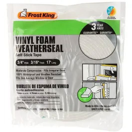 2PC Frost King V449 3/16 Inch By 17 Foot Gray Vinyl Foam Weather Seal ...