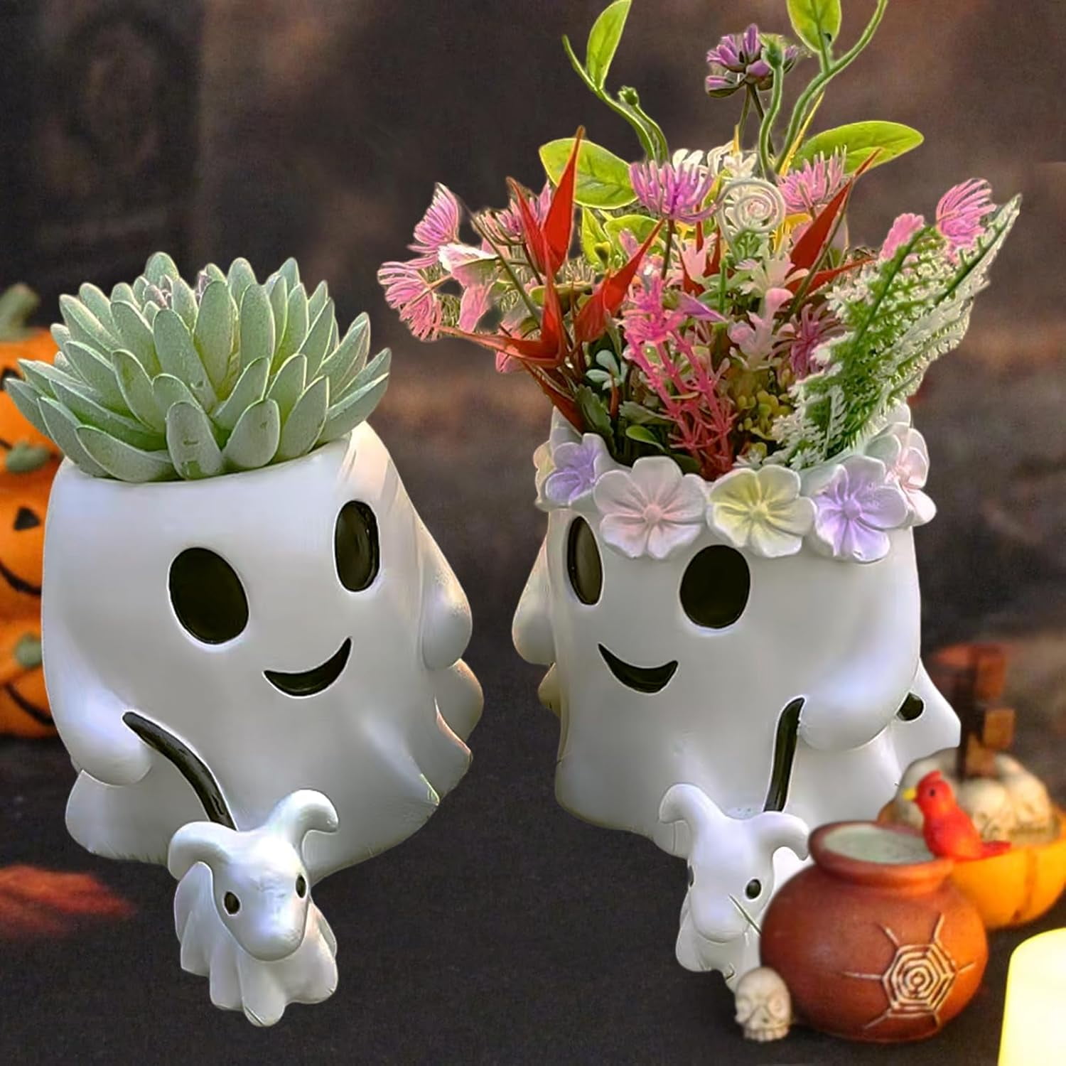 2PC Ghost Walking Dog Vase 2024 New Cutest Ghost Bucket Halloween Ghost ...