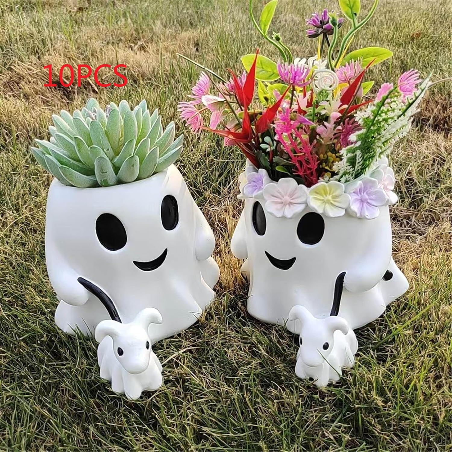2PC Ghost Walking Dog Vase 2024 New Cutest Ghost Bucket Halloween Ghost ...