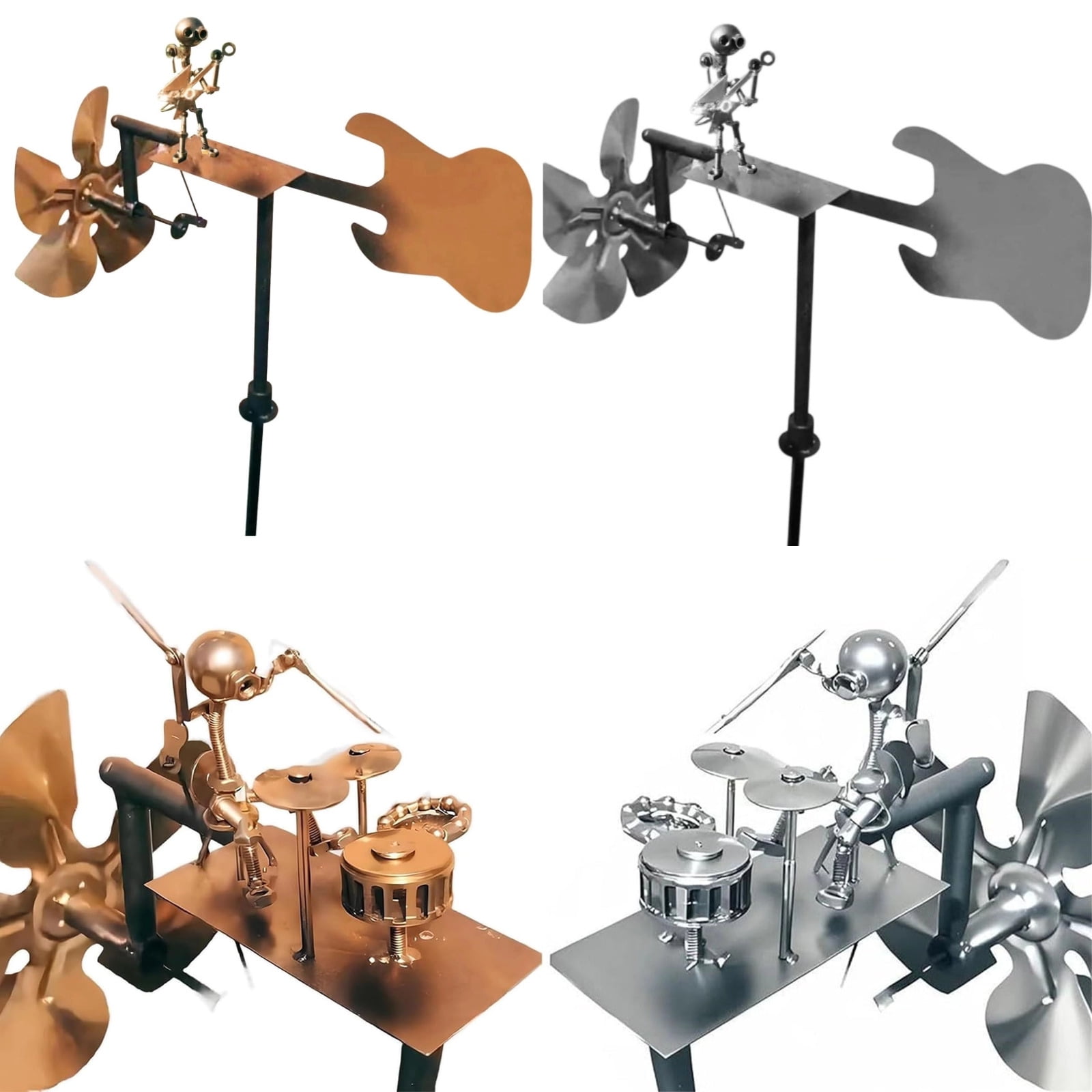 2PC Handmade Metal Windmill Drummer and Guitarist Sculpture - Wind ...