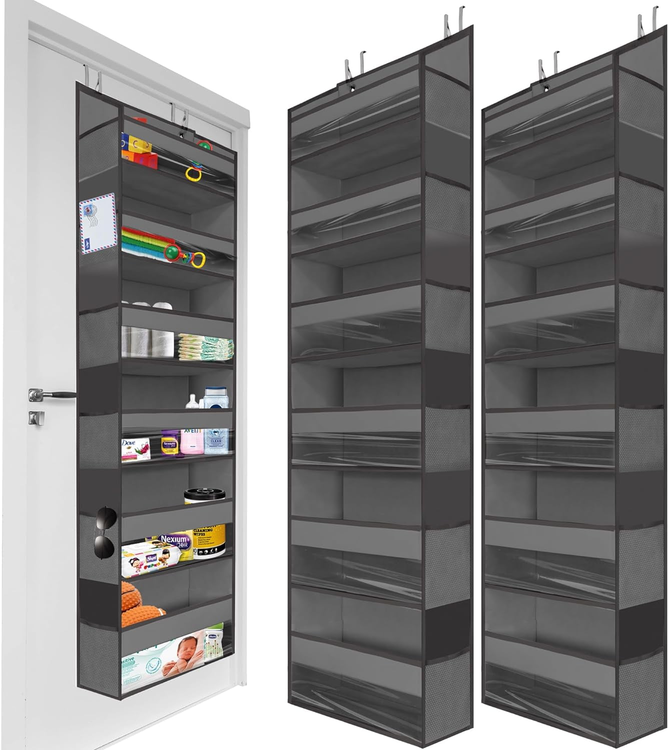 2PC Heavy Duty Over the Door Organizer 55x14x6.7, 6 Large Front & 12 ...