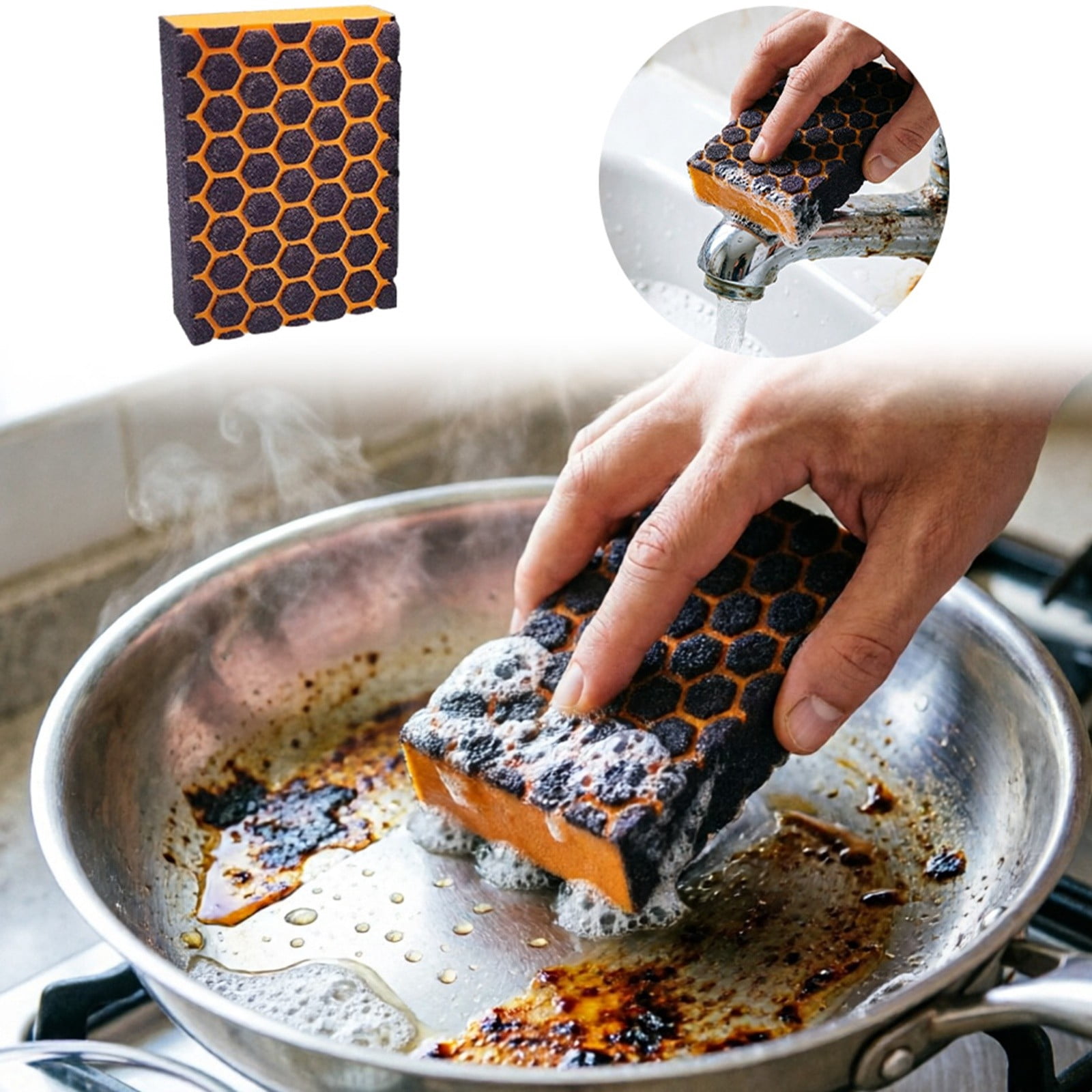 2PC Heavy-Duty Honeycomb Cleaning Sponge, Dual-Sided Scrubber for Burnt ...