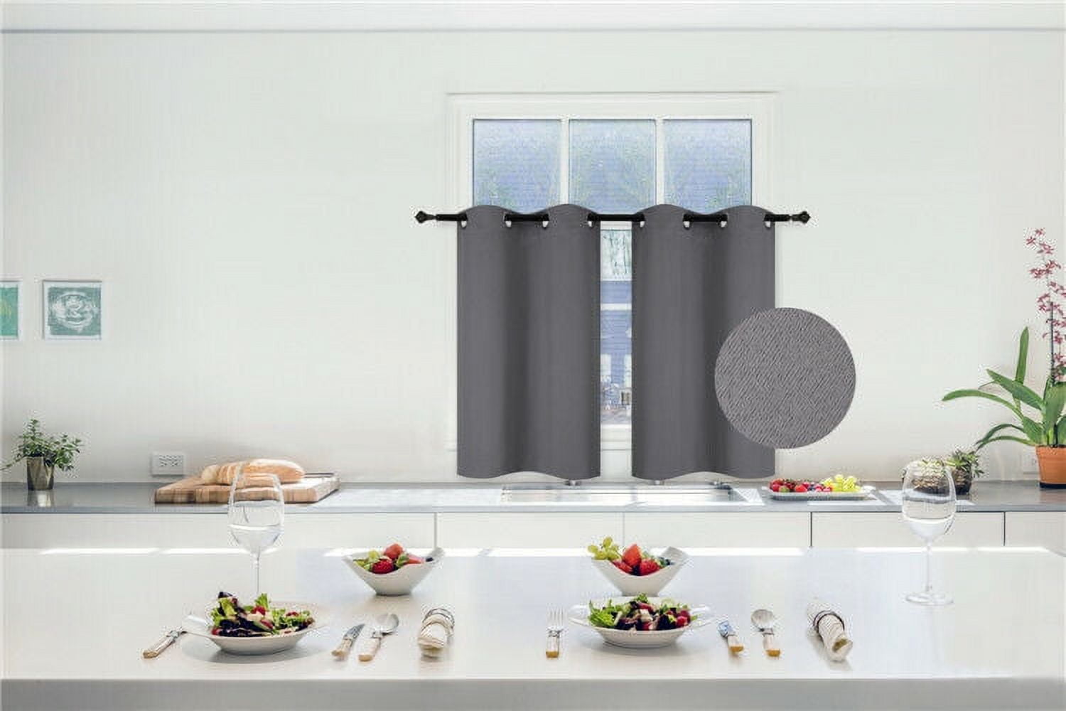 2PC Kitchen Grommet Thermal Blackout Window Tier Short Curtain Panel 30 ...