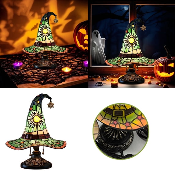 2PC LED Witch Hat Lamp, Stained Glass Resin Wizard Hat Light Gothic ...