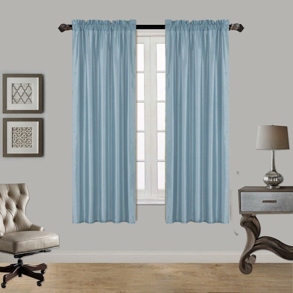 2PC LIGHT BLUE Tone Faux Silk Window Curtain Treatment, Set of Two (2 ...