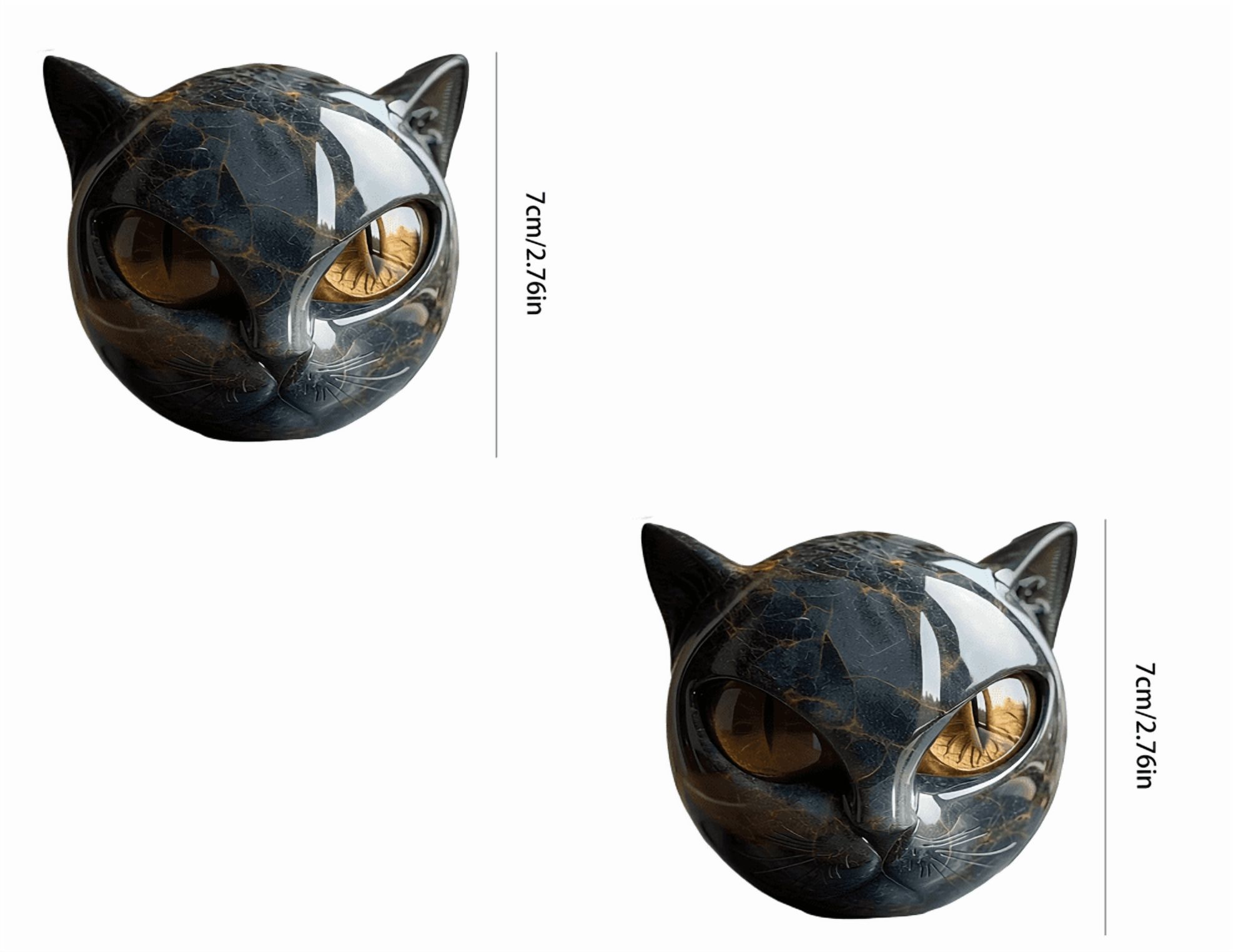 2PC Luxury Black Cat Stone Sculpture 2.76" Mementofor Mini Tiny Cat ...