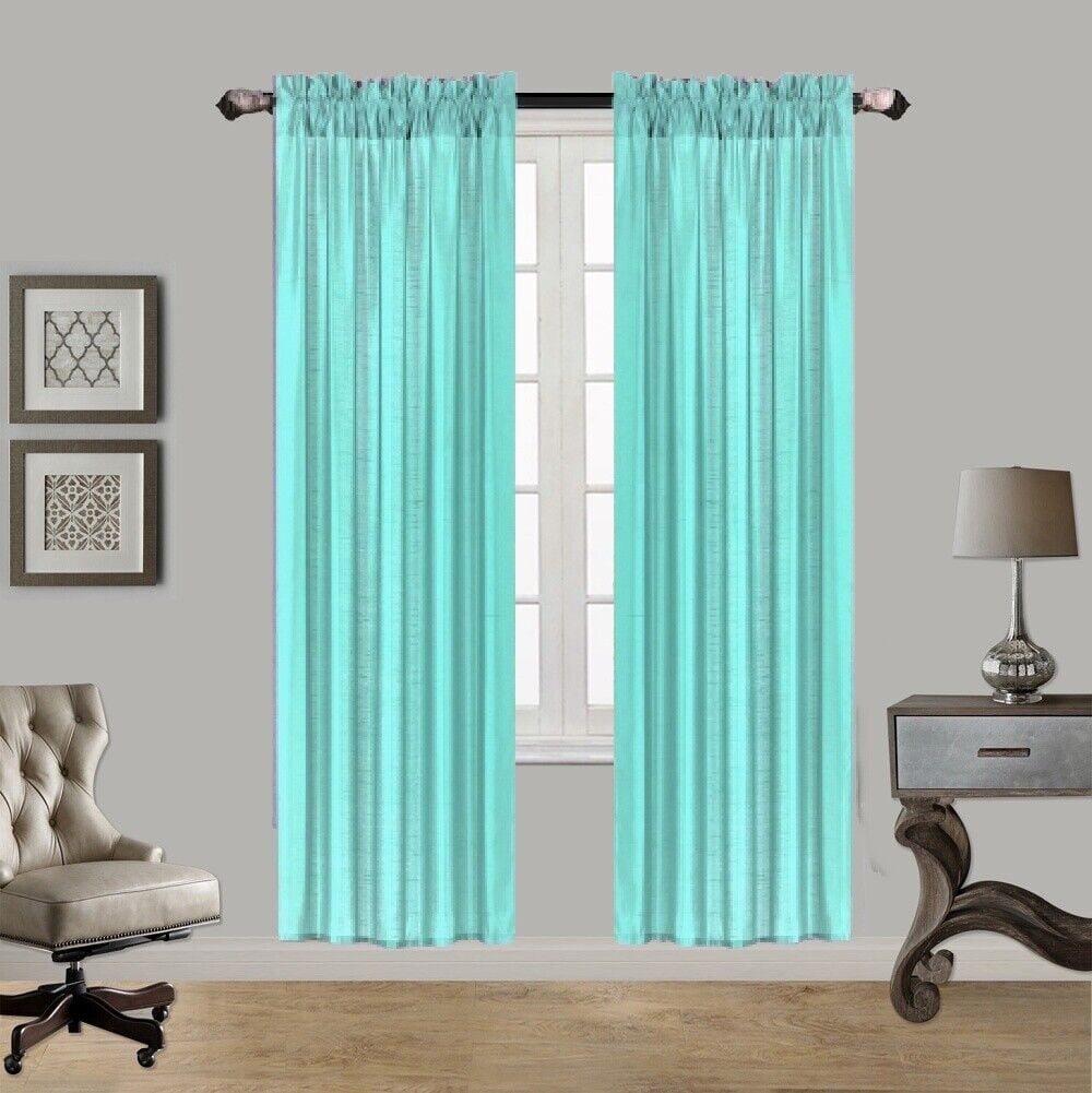 2PC MR2 MINT GREEN SOLID SILK SEMI SHEER ROD POCKET WINDOW CURTAIN ...