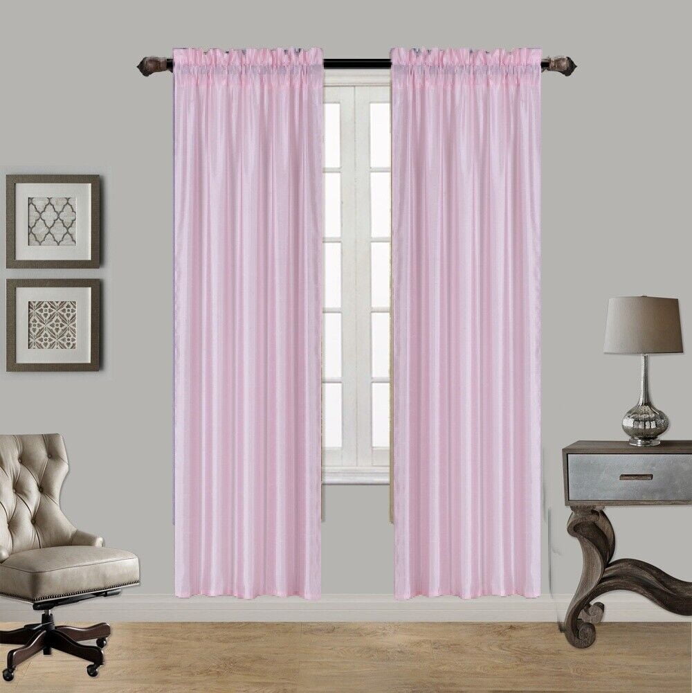 2PC MR2 PINK SOLID SILK SEMI SHEER ROD POCKET WINDOW CURTAIN PANEL ...