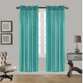2PC MR2 TEAL BLUE SOLID SILK SEMI SHEER ROD POCKET WINDOW CURTAIN PANEL ...