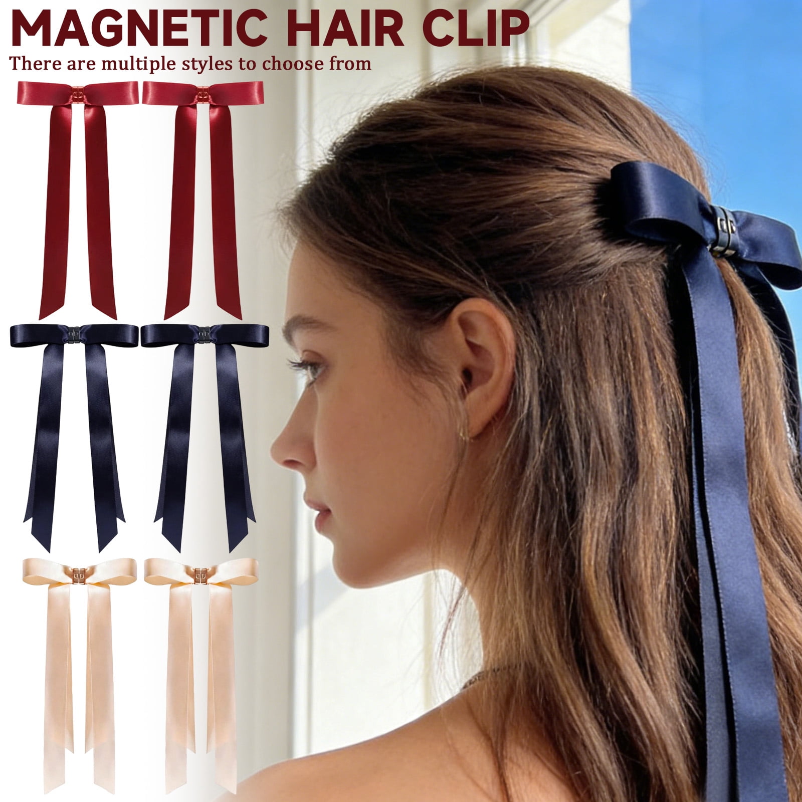 2PC Magnetic Bow Hair Clips for Women 13.78 In Large Bow Hair Accessory ...
