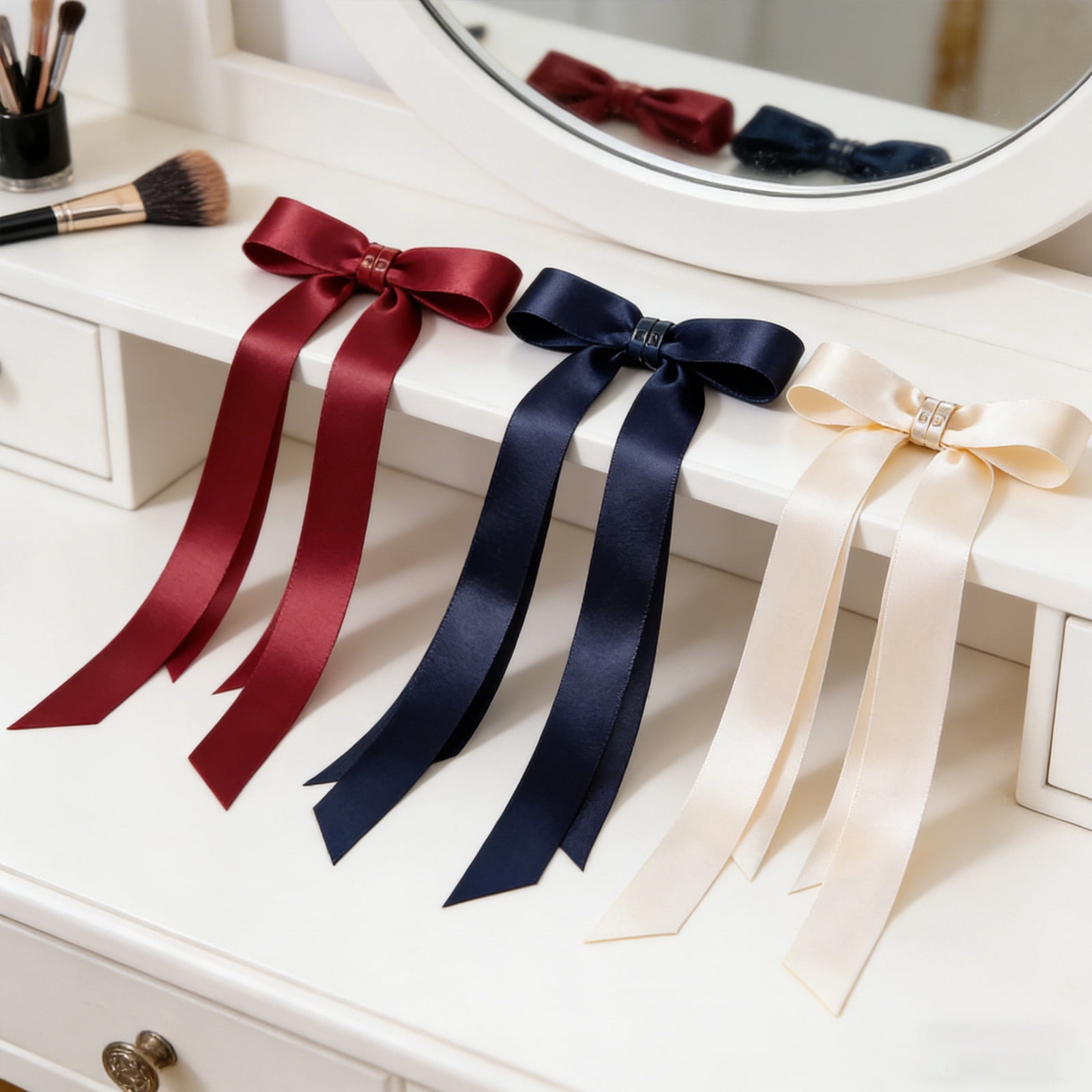 2PC Metal Bow Magnetic Hair Clip 13.78" Large Bow Hair Accessory Ribbon ...