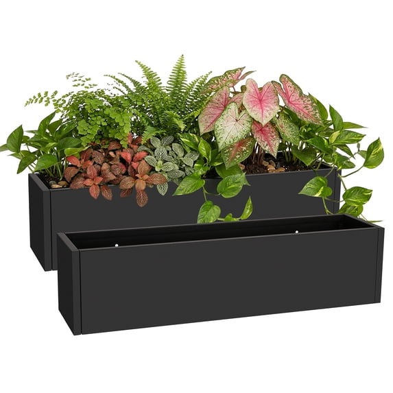 2PC Metal Rectangular Planter Box,Raised Garden Bed with Drainage Holes ...