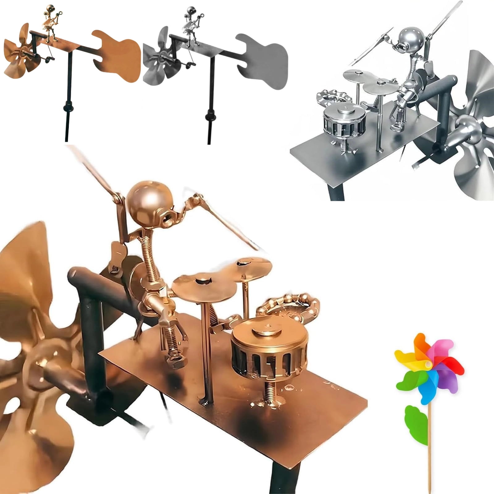 2PC Metal Steampunk Drummer and Guitarist Windmill Garden Decoration ...