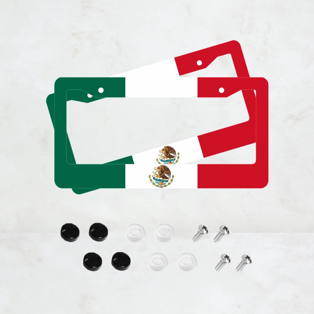 2PC Mexican Flag License Plate Prame Aluminum Rust-Proof Auto Parts ...