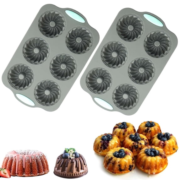 2PC Mini Fluted Tube Cake Pan, 12 Cavity Heritage Fluted Tube Cake ...