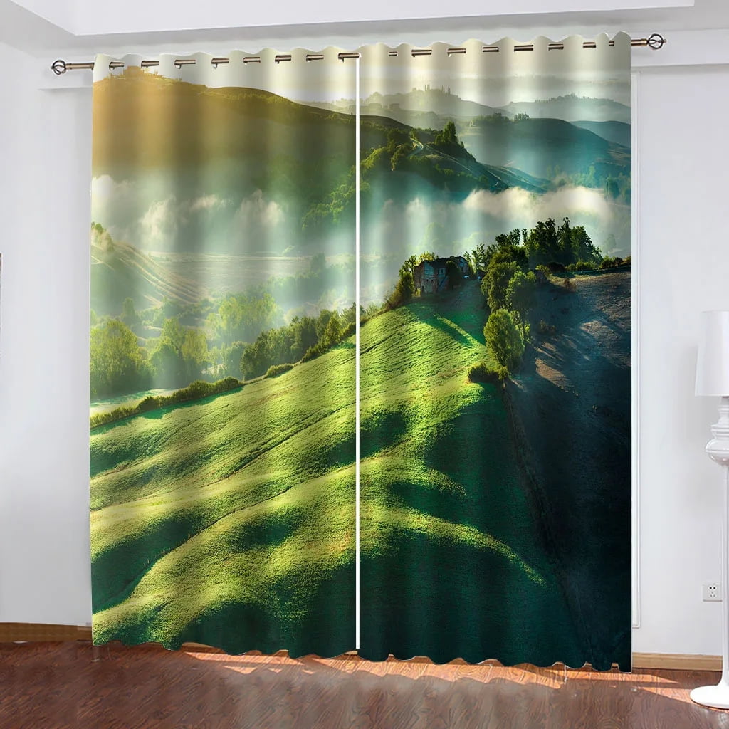 2PC Nature Landscape Theme Forest River Curtains for Bedroom Balcony ...