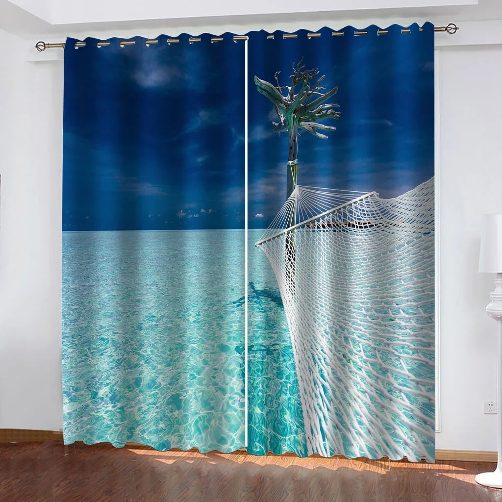 2PC Nature Landscape Theme Forest River Curtains for Bedroom Balcony ...