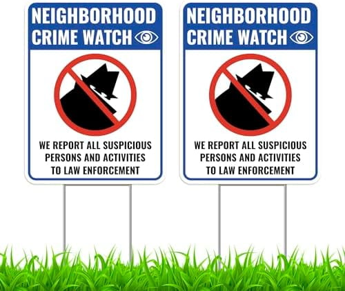 2PC Neighborhood Crime Watch Sign with Stakes, 17 Inches by 13 Inches ...