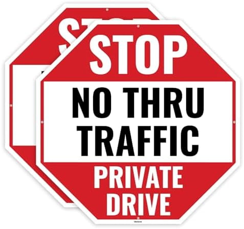 2PC No Thru Traffic Private Drive Sign, 12 x 12 Inches - Aluminum - No ...