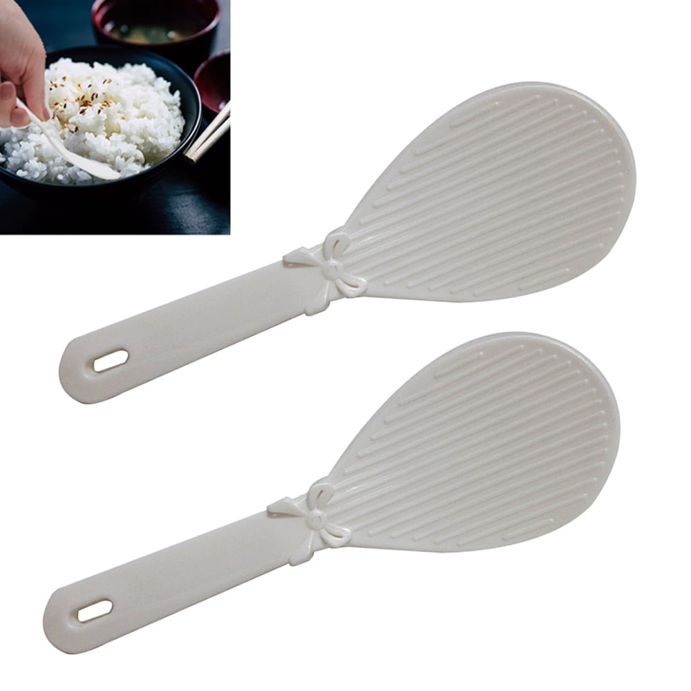 2PC Non Stick Plastic Flat Rice Scoop Paddle Meal White Spoon Ladle ...