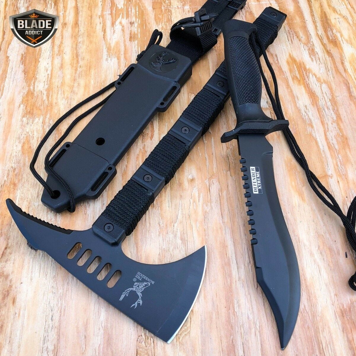 2PC SET COMBO: Outdoor Camping Fixed Blade Knife & Axe Hatchet Survival ...