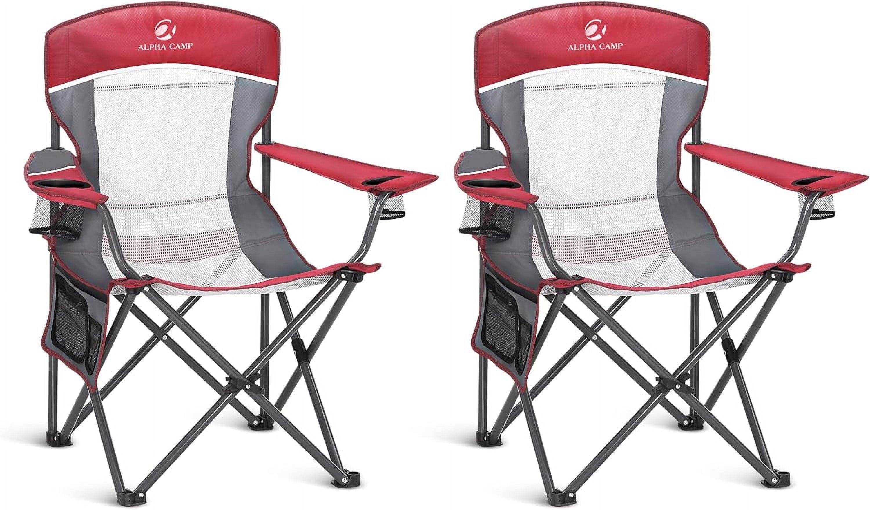 2PC Oversized Mesh Back Camping Folding Chair Heavy Duty Support 350 ...