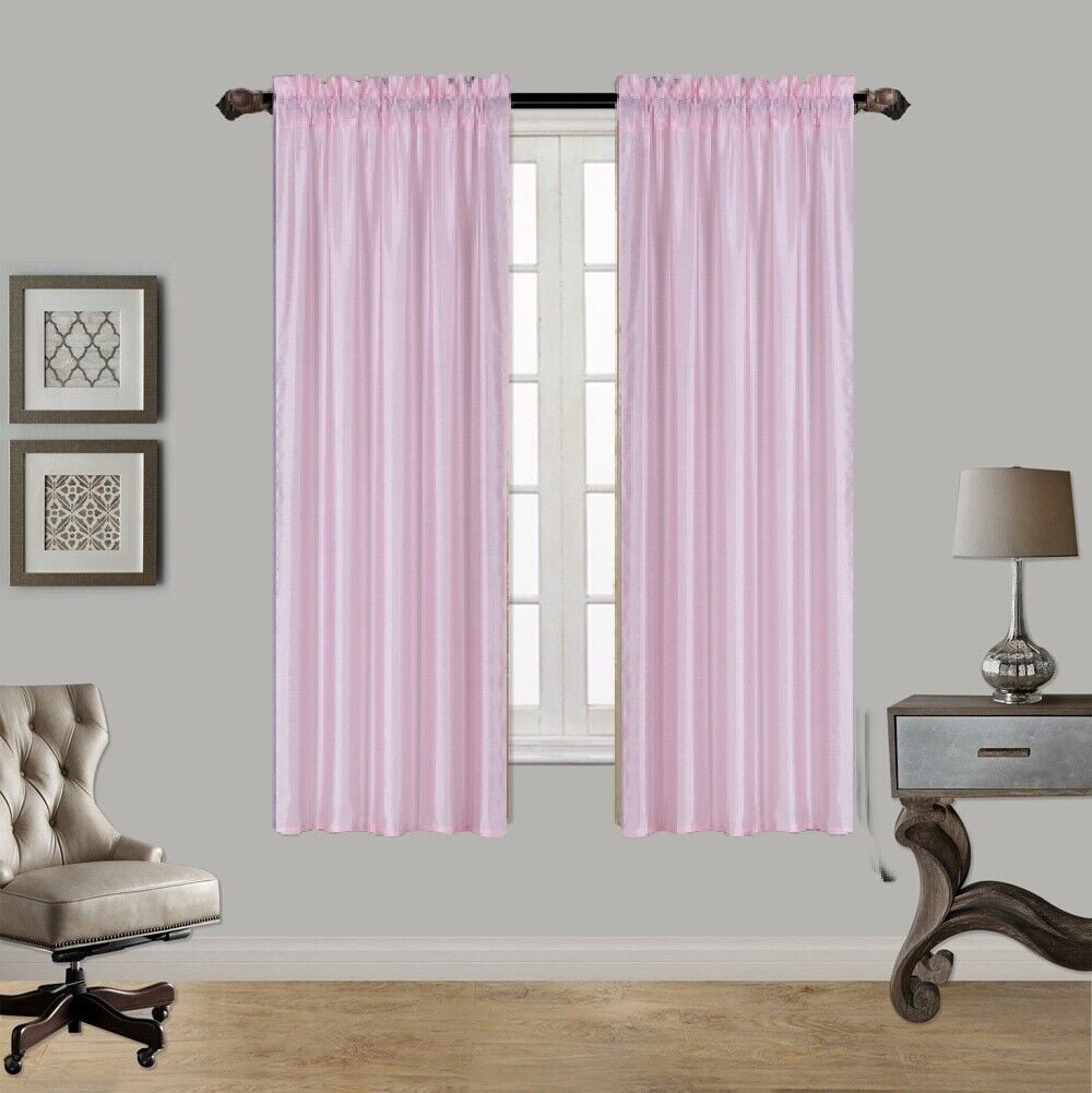 2PC PINK Tone Faux Silk Window Curtain Treatment, Set of Two (2) Solid Semi Sheer Panels 55 " W ...