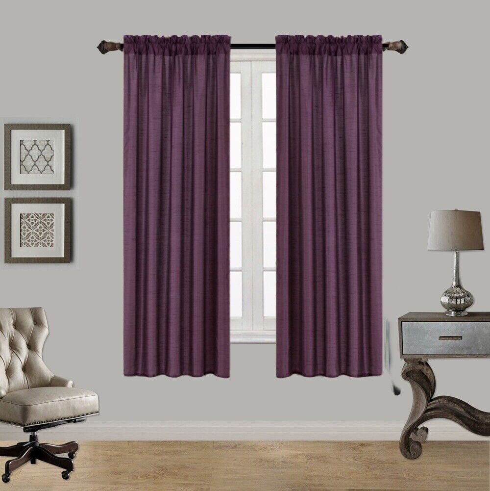 2PC PLUM Tone Faux Silk Window Curtain Treatment, Set of Two (2) Solid ...