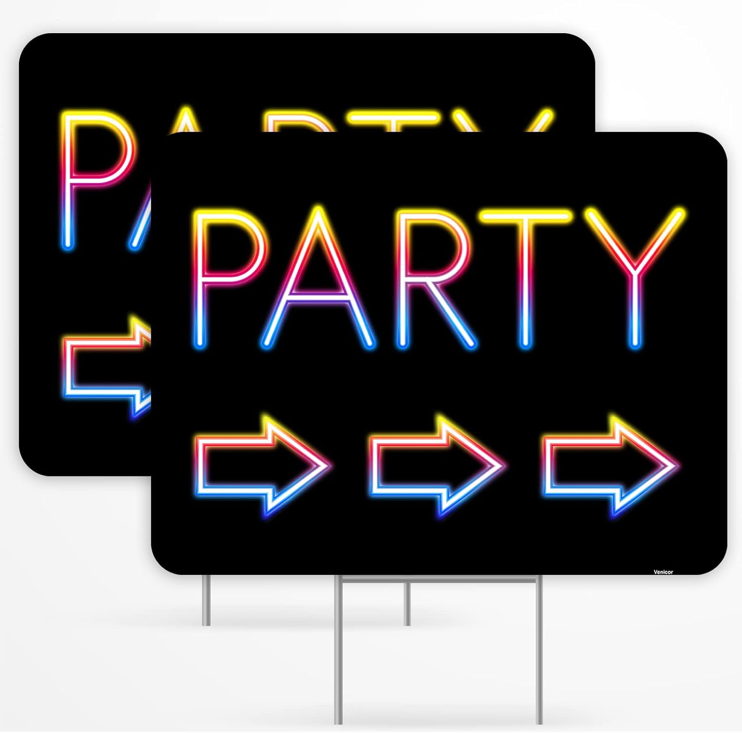 2PC Party Signs with Stakes, 17 Inches by 13 Inches - Double Sided ...