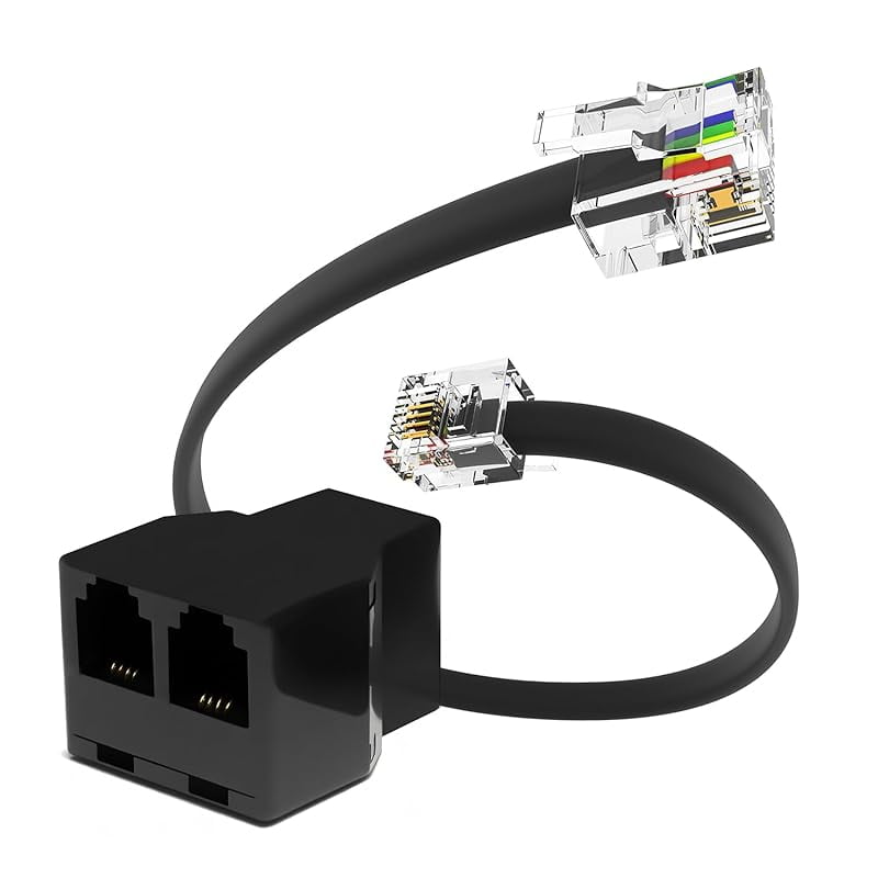 2PC Phone Jack Splitter for Landline Telephone RJ11 6P4C 2 Way Adapter ...