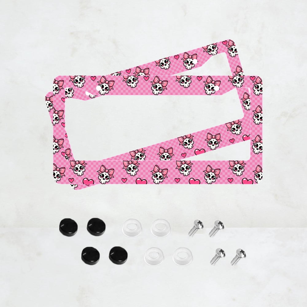 2PC Pink Skull License Plate Prame Aluminum Rust-Proof Auto Parts ...