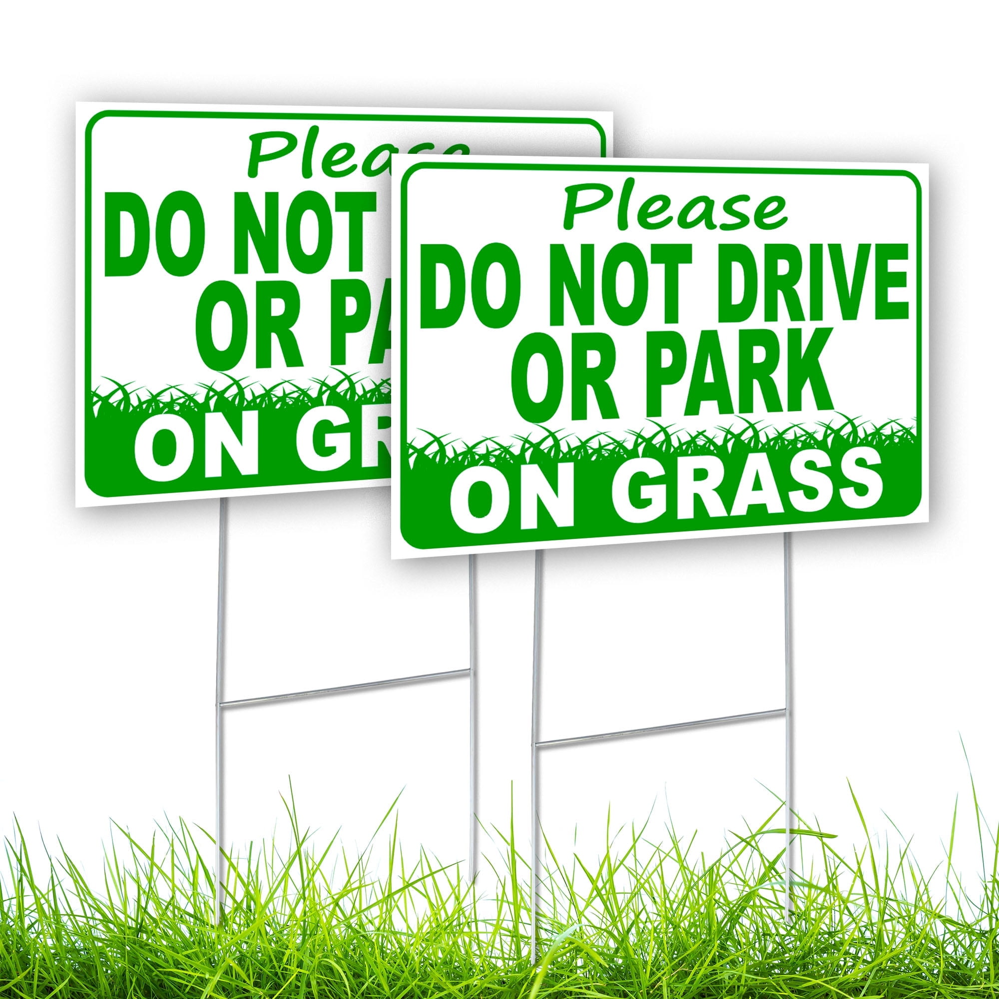 2PC Please Do Not Drive or Park on Grass Yard Sign - 8x12 Double Sided ...