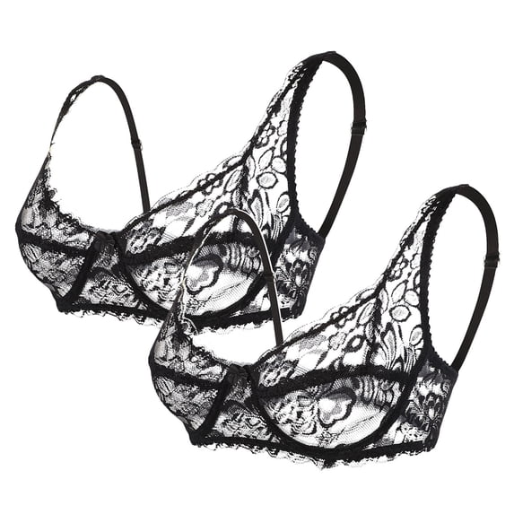 2PC Plus Size Bra, Plunge V Neck Wirefree Bra Soft Comfy Wirefree Front ...