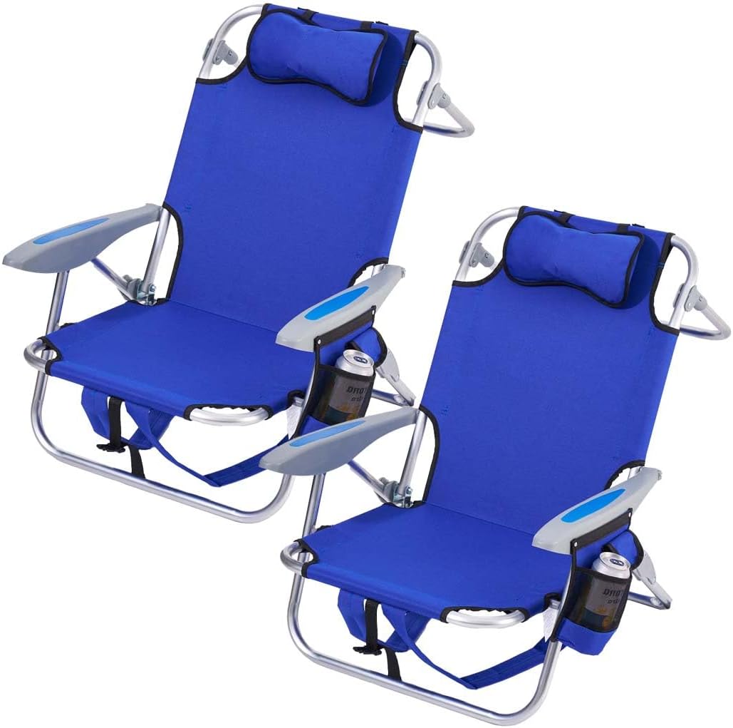 2PC Portable Beach Chair for Adults, 4 Position Backpack Folding ...
